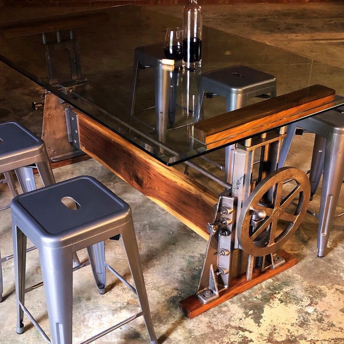 Beach Manufacturing Co. Cast Iron and Black Walnut Crank Table Base - Etsy