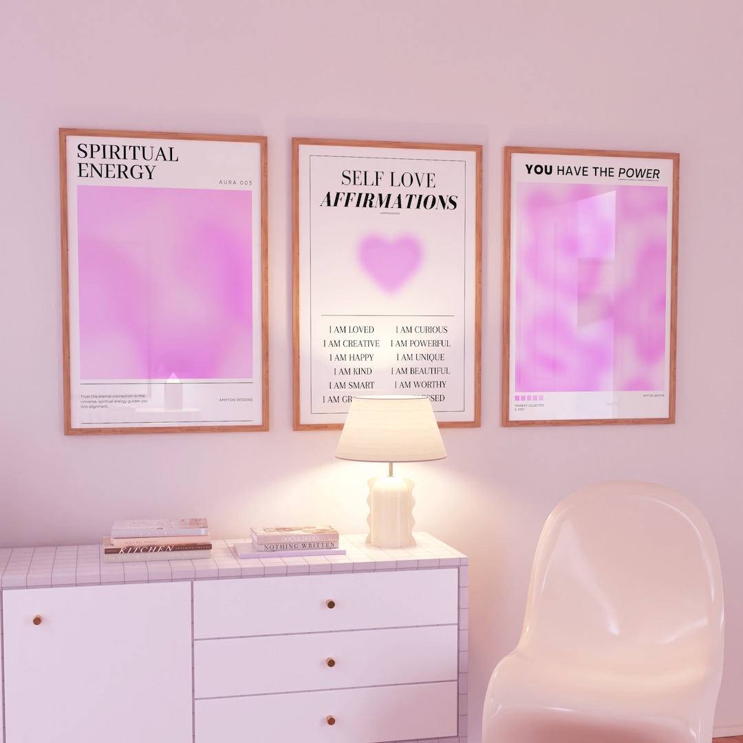 Positive Aura Posters Set of 3, Gradient Print, Maximalist Art, Funky ...