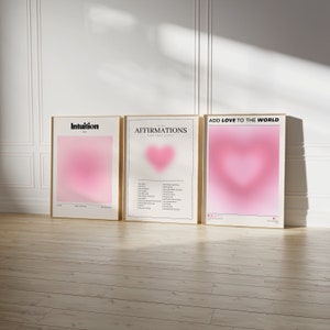 Aura Posters Set of Three Prints, Self Love Posters, Pink Poster Set ...