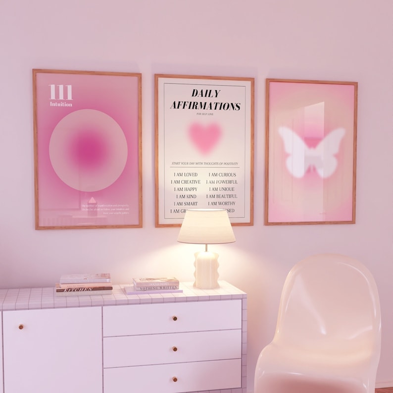 Pink Aura Poster Set Set of 3 Affirmation Poster Trust - Etsy