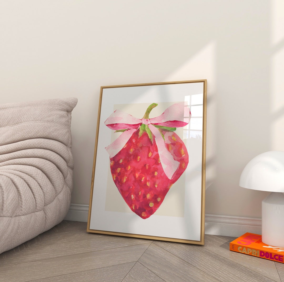 Coquette Pink Bow Strawberry Print, Coquette Room Decor Preppy Poster ...