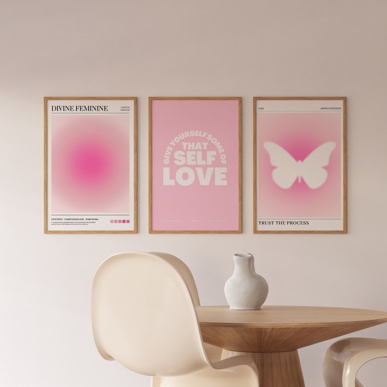 Pink Aura Poster Set, Set of 3 Affirmation Poster, Trust Graident ...