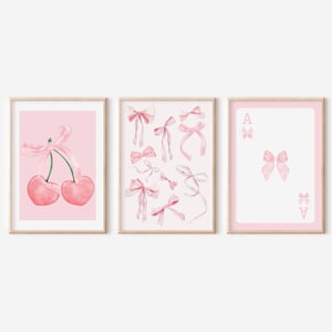 Trendy Pink Bows Wall Art Set of 3, Coquette Room Decor Preppy Poster ...