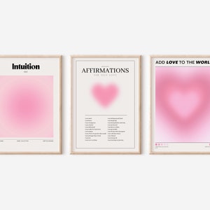 Aura Posters Set of Three Prints, Self Love Posters, Pink Poster Set ...