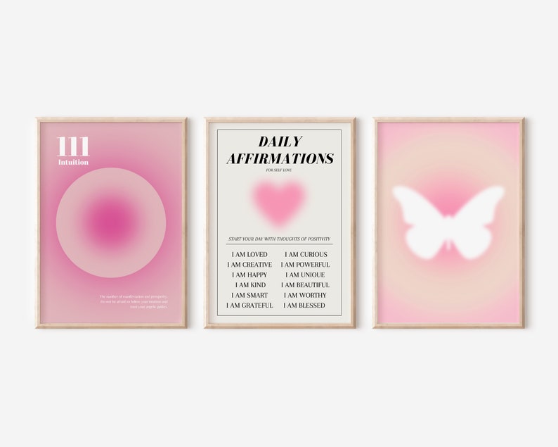 Pink Aura Poster Set Set of 3 Affirmation Poster Trust - Etsy