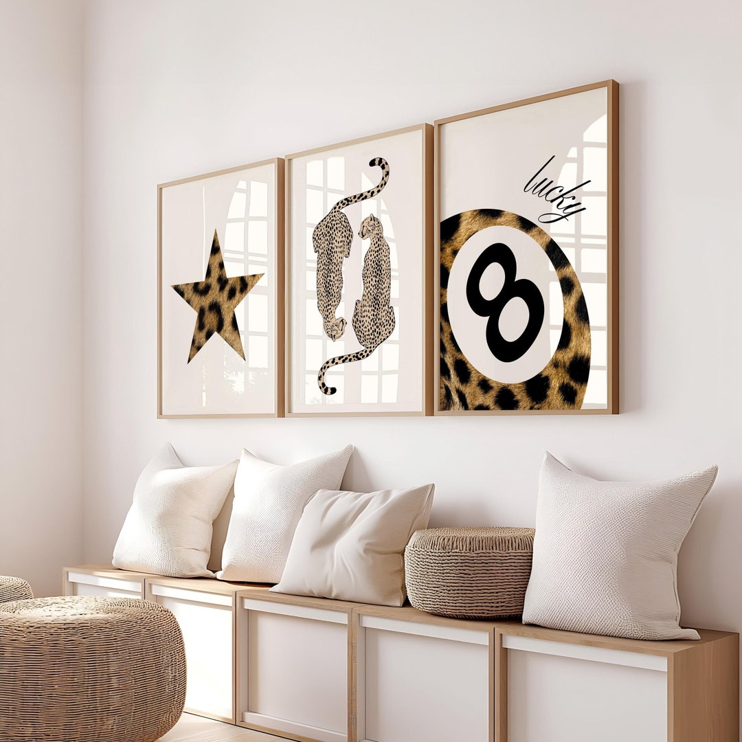 Set of 3 Leopard Print, Lucky 8 Ball Wall Art, Cheetah Posters, Boho ...