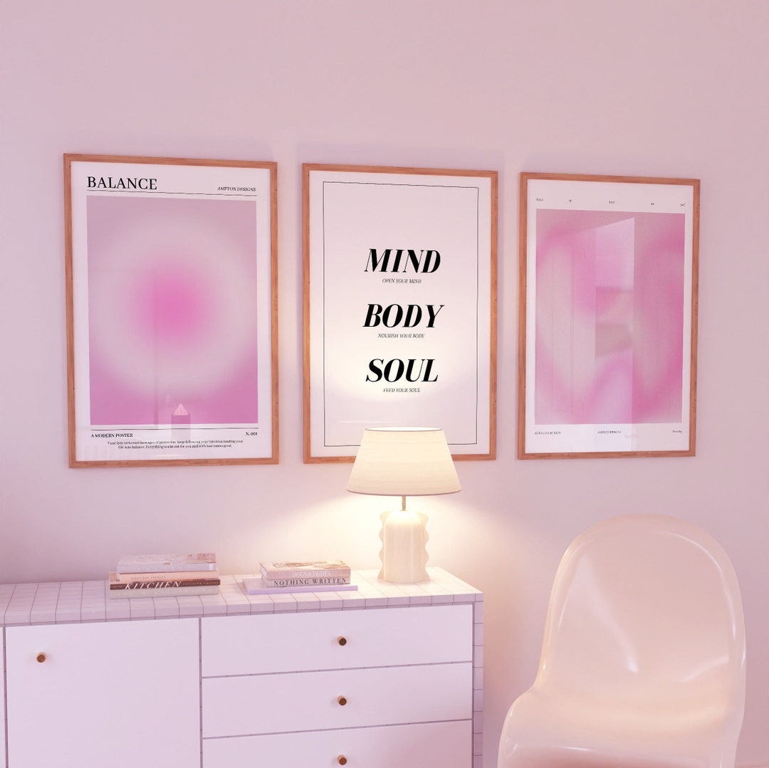 Pink Aura Poster Set, Set of 3 Affirmation Poster, Trust Graident ...