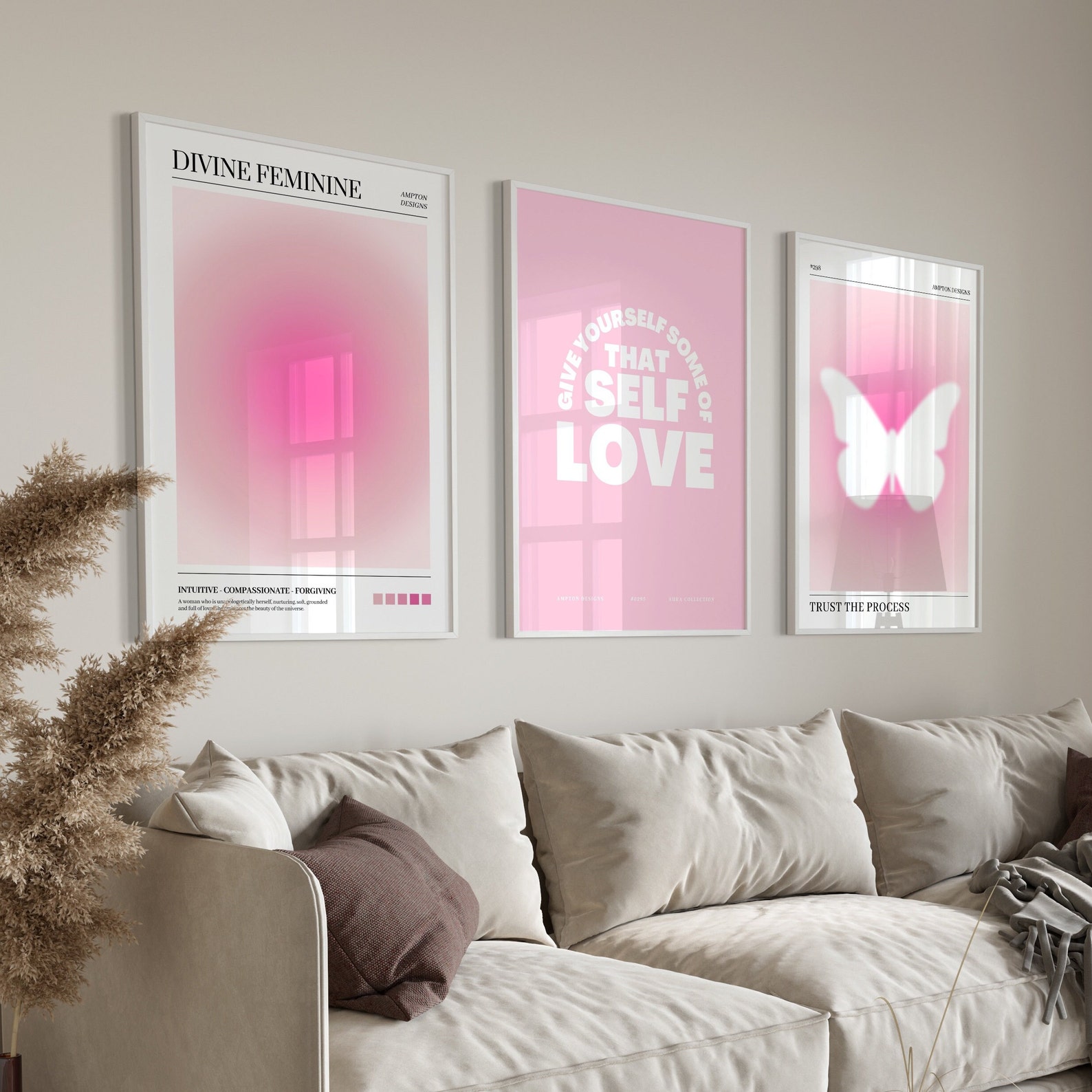 Pink Aura Poster Set, Set of 3 Affirmation Poster, Trust Graident ...