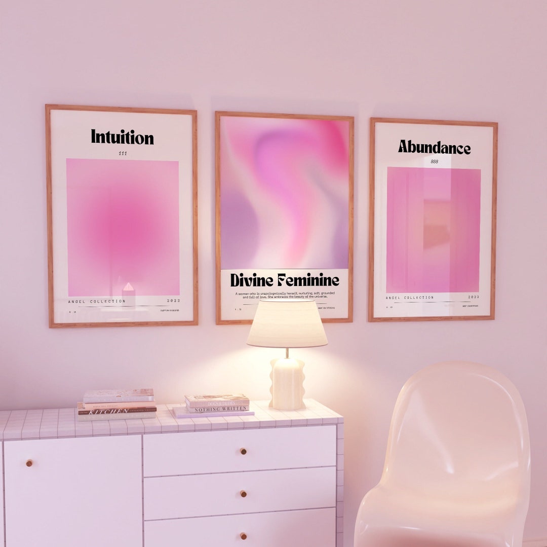 Pink Aura Poster Set, Set of 3 Affirmation Poster, Trust Graident ...