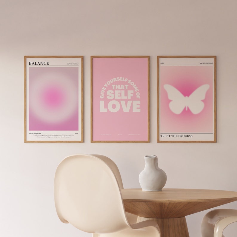 Pink Aura Poster Set, Set of 3 Affirmation Poster, Trust Graident ...