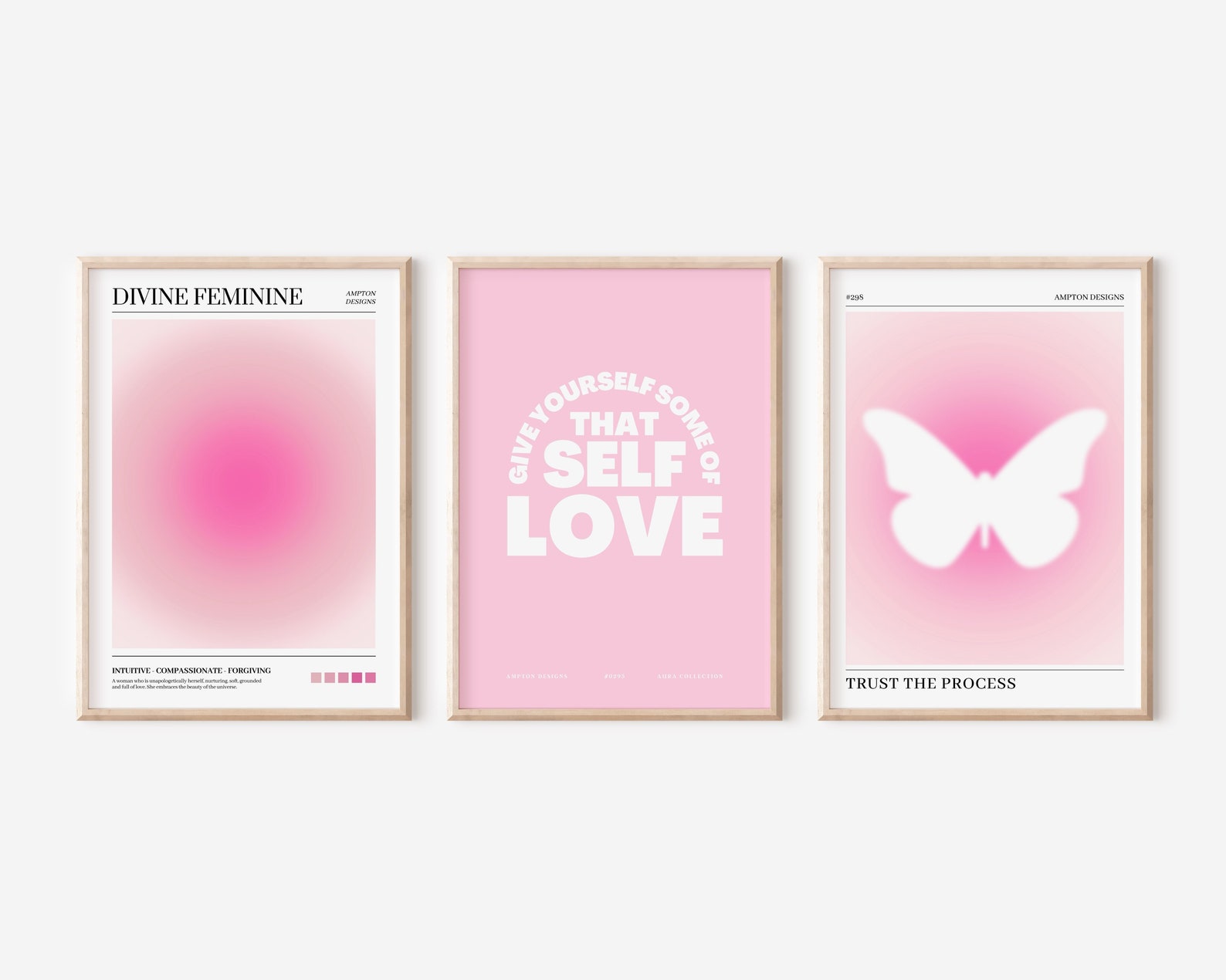 Pink Aura Poster Set, Set of 3 Affirmation Poster, Trust Graident ...
