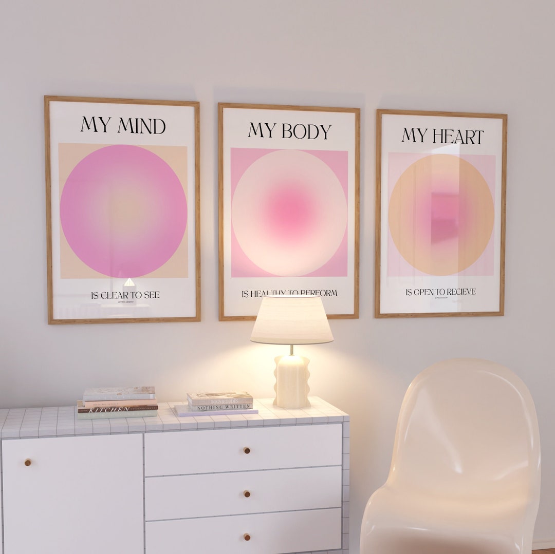Positive Aura Posters Set of 3, Spiritual Poster, Grainy Gradient ...