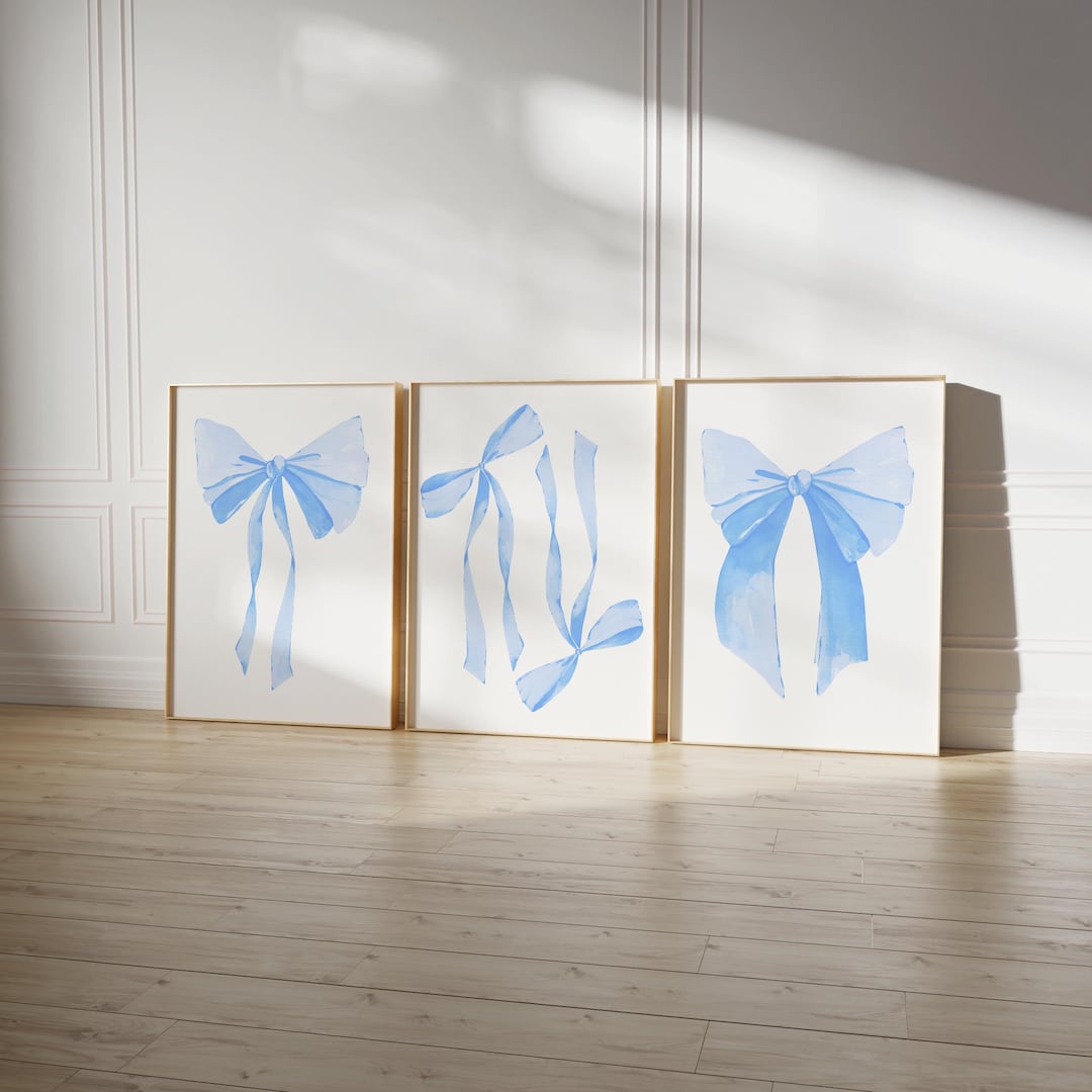 Blue Bow Print Set of 3, Preppy Wall Art, Teen Room Decor, Preppy Blue ...