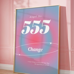 Gradient Aura Angel Number 555 Printables, Angel Number Poster, Pink ...