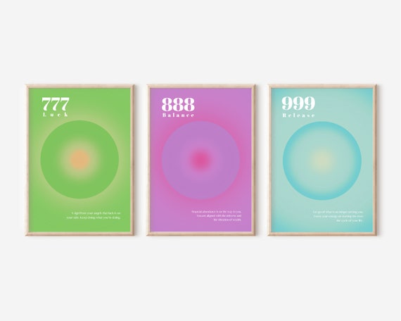 SET OF 3 Gradient Angel Numbers Print Set 777 888 999 - Etsy