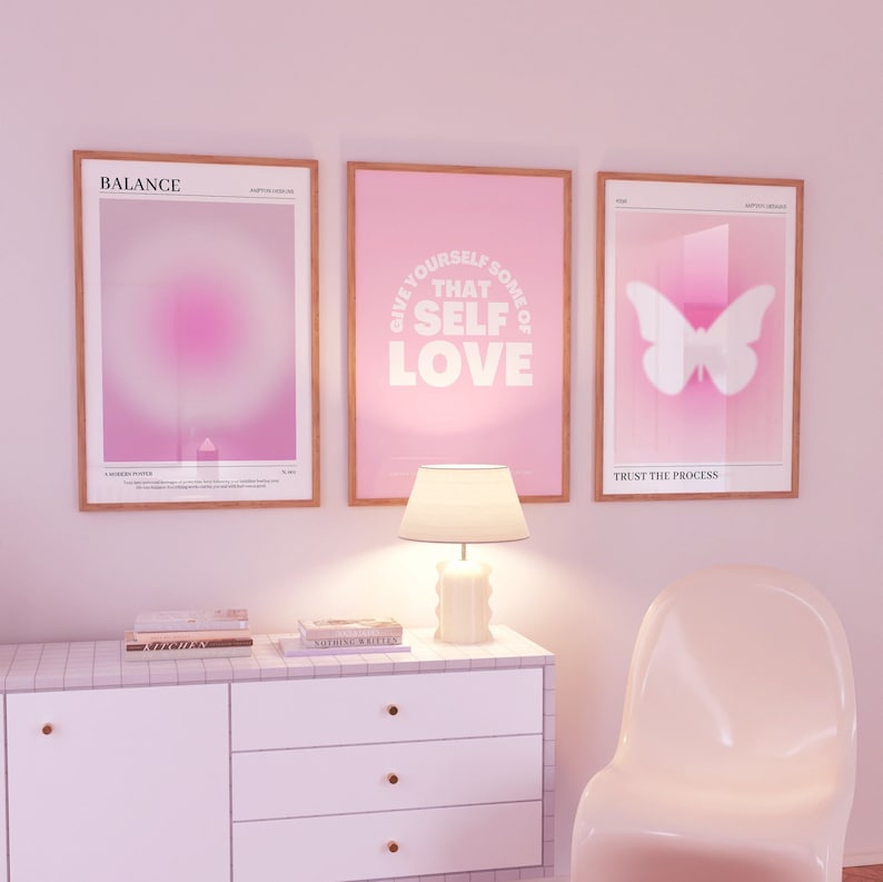 Pink Aura Poster Set, Set of 3 Affirmation Poster, Trust Graident ...