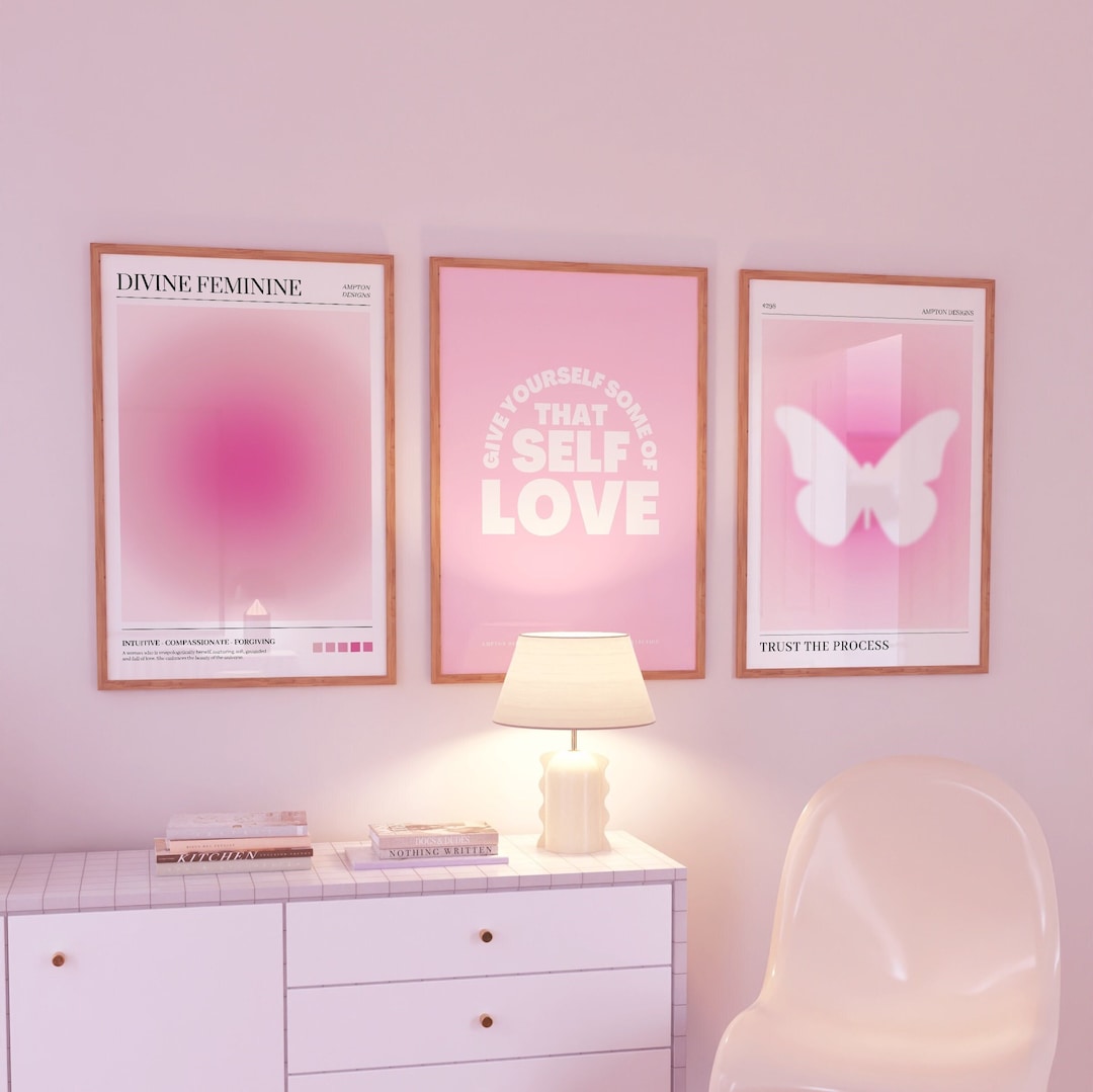 Pink Aura Poster Set, Set of 3 Affirmation Poster, Trust Graident ...