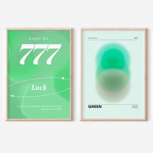Aura Angel Number Poster 777 Green Aura Poster Collection, Angel Number ...