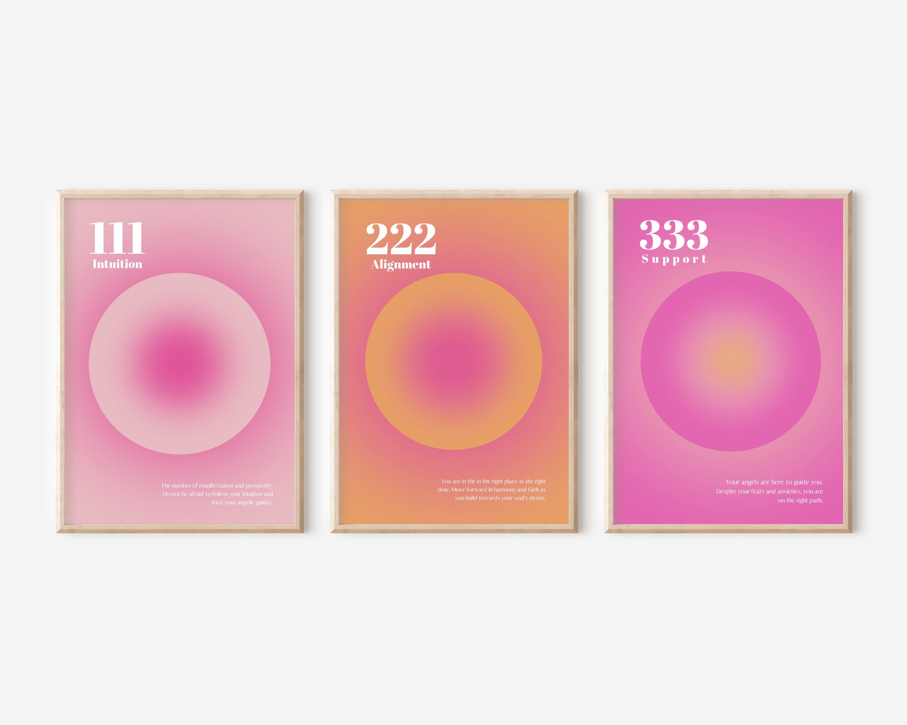 SET of 3 Angel Number Set 111,222,333, Aura Posters, Angel Number ...