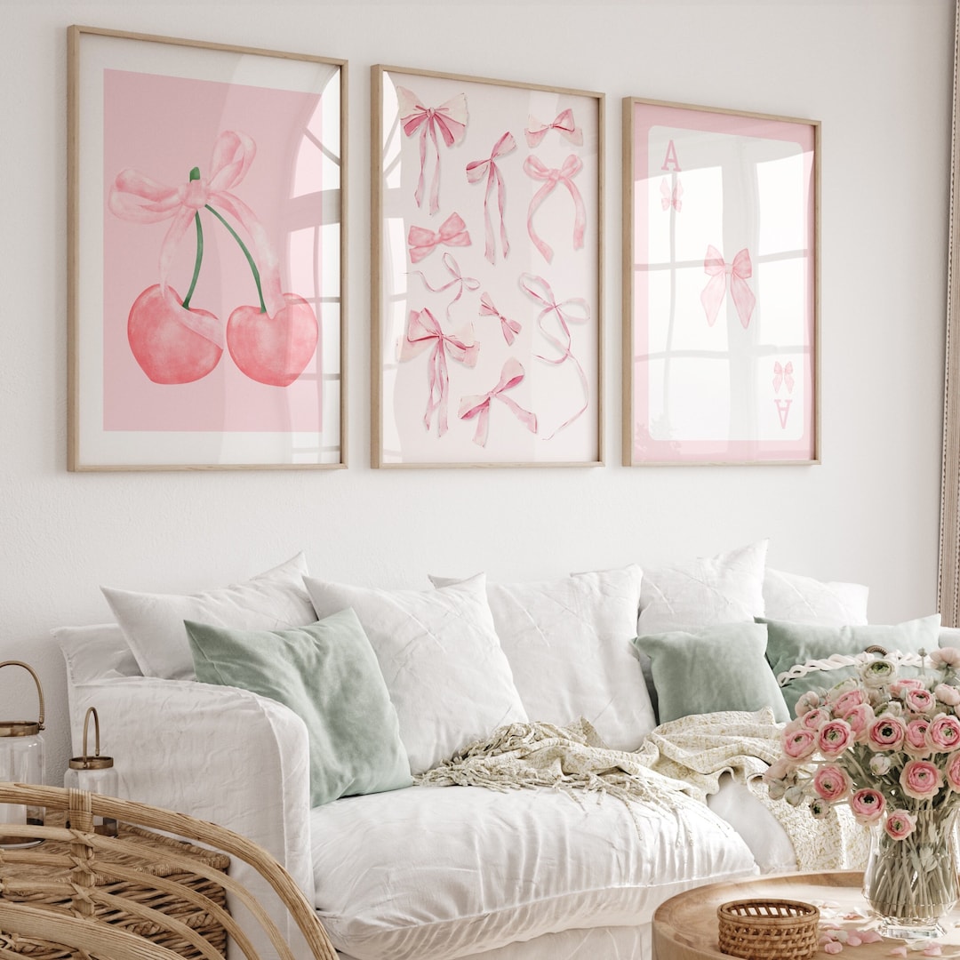 Trendy Pink Bows Wall Art Set of 3, Coquette Room Decor Preppy Poster ...
