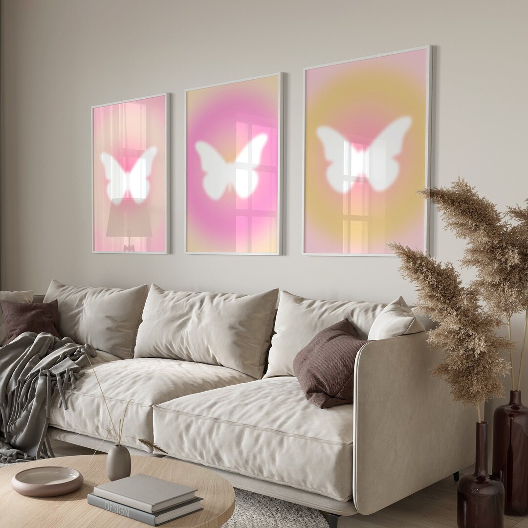 Aura Poster Set of 3 Prints, Butterfly Wall Art, Spiritual Gradient ...