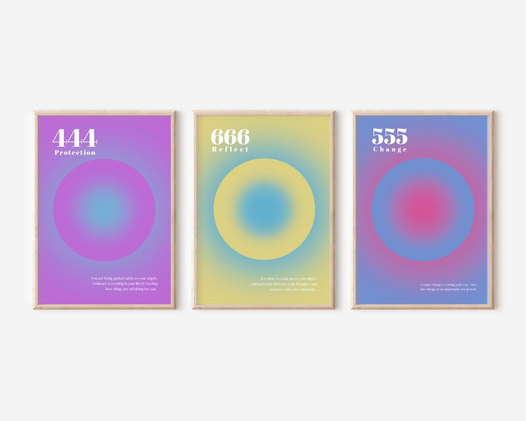 SET OF 3 Gradient Angel Numbers Print Set 444 555 666, Spiritual Angel ...