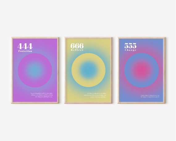 SET OF 3 Gradient Angel Numbers Print Set 444 555 666 - Etsy