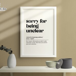 Sorry for Being Unclear Definition Print Funny Office Sign Home Office ...