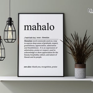 Mahalo Definition Print: Hawaiian Wall Art, Gratitude Art (digital ...