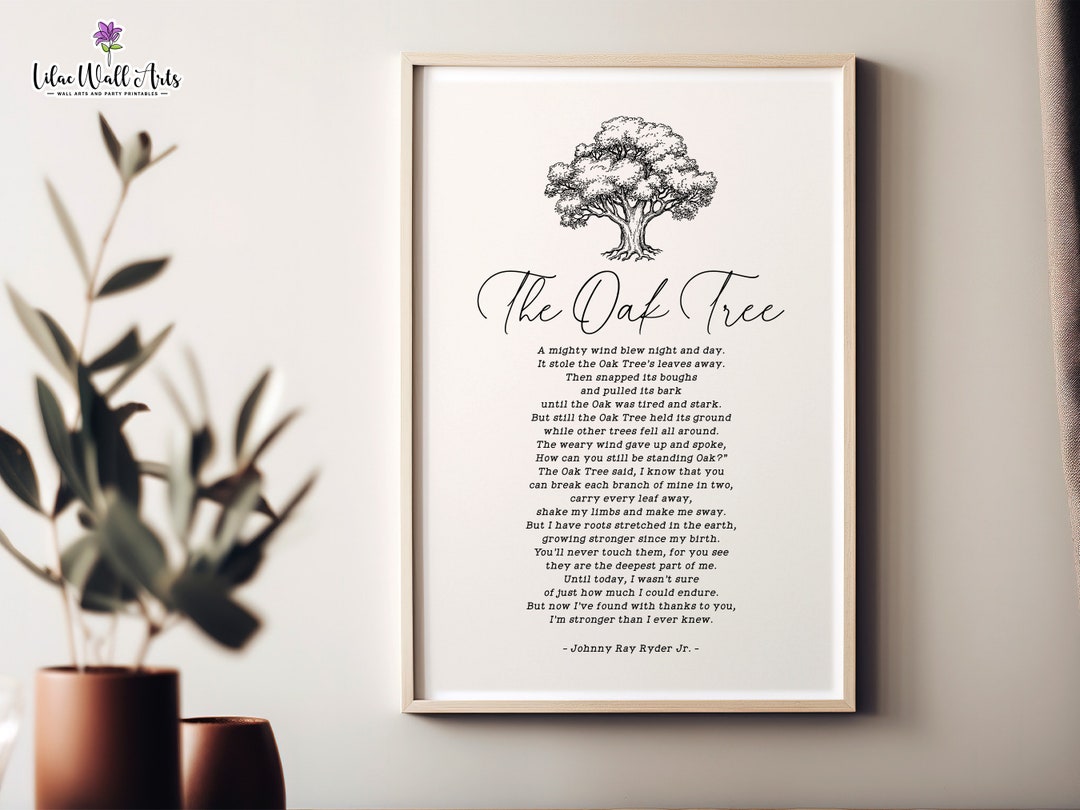 The Oak Tree Poem by Johnny Ray Ryder Jr, Botanical Wall Art, Oak Tree ...