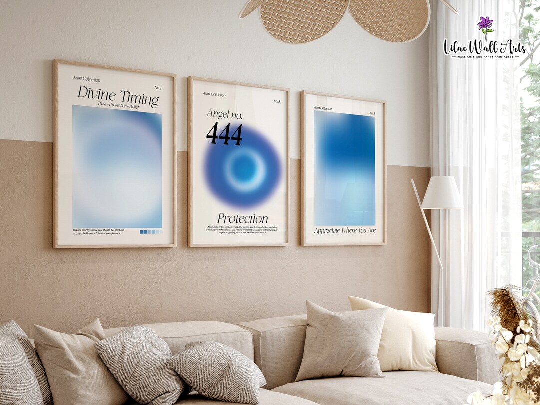Blue Aura Print Set: Angel Number 444, Aura Gradient Room Décor ...