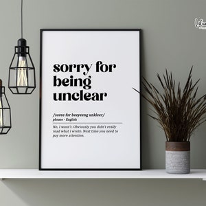 Sorry for Being Unclear Definition Print Funny Office Sign - Etsy