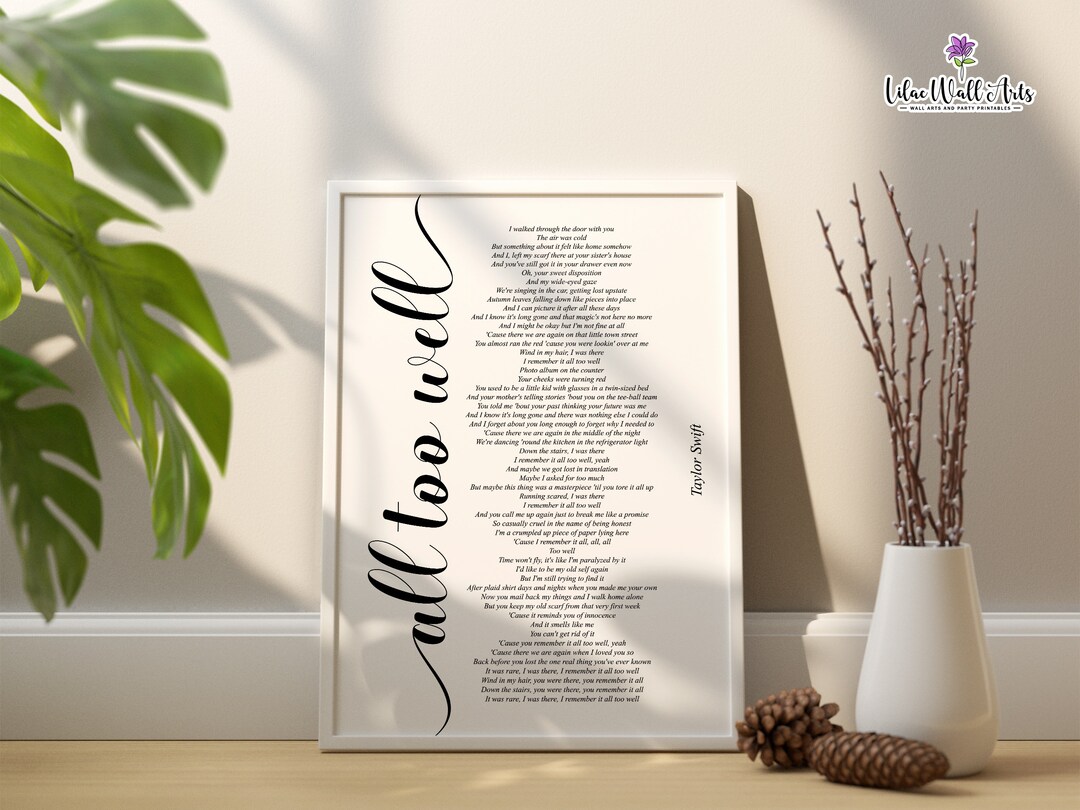 All Too Well Print, Taylor Swift Lyric Art, Taylor Swift Print, Taylor ...