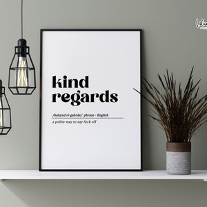 Kind Regards Definition Print Printable Wall Art Coworker - Etsy
