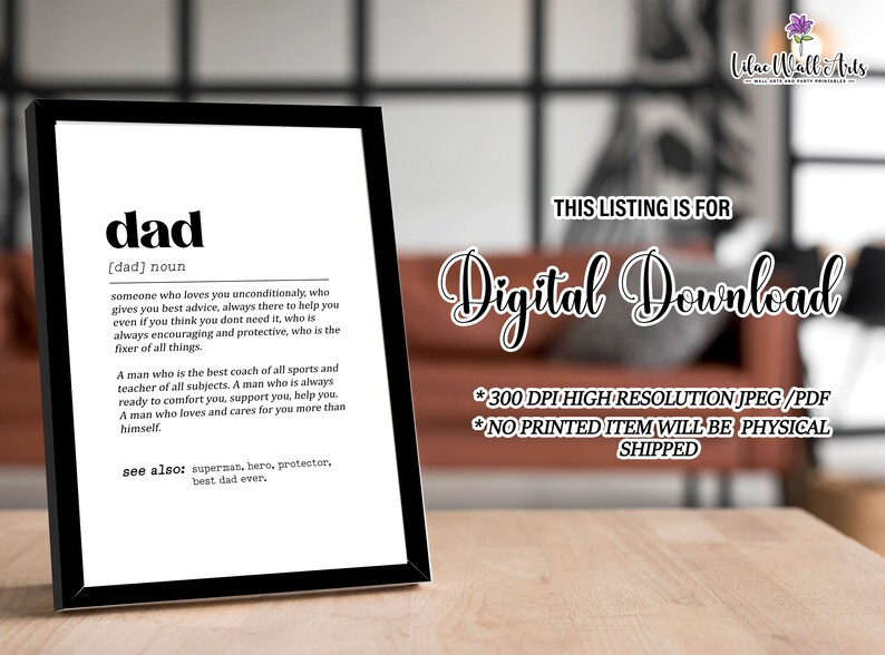 Dad Definition Print Dad Birthday Father's Day Gift Dad - Etsy