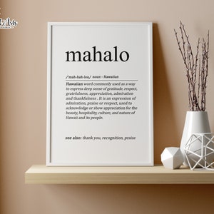 Mahalo Definition Print: Hawaiian Wall Art, Gratitude Art (digital ...