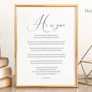 He is Gone Poem Print, Memorial Gift, Sympathy Gift Bereavement Poem ...