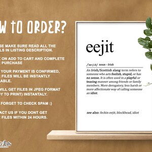 Eejit Irish Definition Print Irish Wall Art | Irish Gifts for Men ...