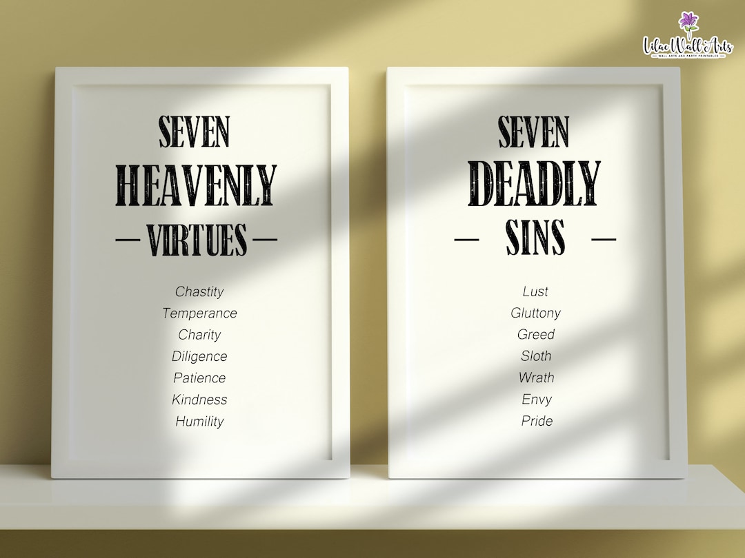 Seven Heavenly Virtues | Seven Deadly Sins | Bible Verse Wall Art | Set of 2 | Inspiring Words ...