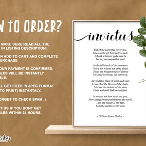 Invictus Poem Print, Invictus Art Print, Poetry Poster, Inspirational ...