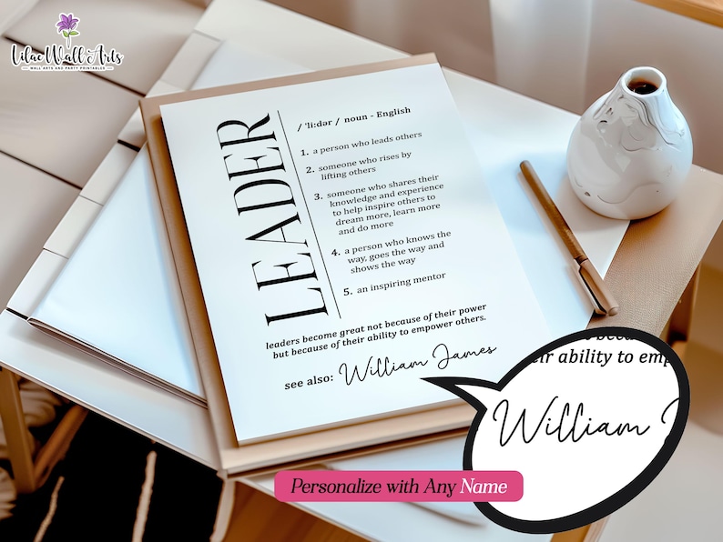 Leader Definition Print: Appreciation Boss Gift, Retirement Wall Art ...