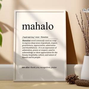 Mahalo Definition Print Hawaiian Wall Art Gratitude Art - Etsy