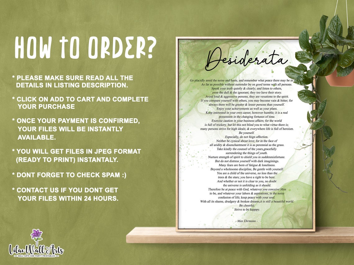 Sage Green Desiderata Poem by Max Ethramann Poem Print - Etsy Canada