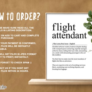 Flight Attendant Definition Print, Travel Art, Cabin Crew Gift, Airline ...