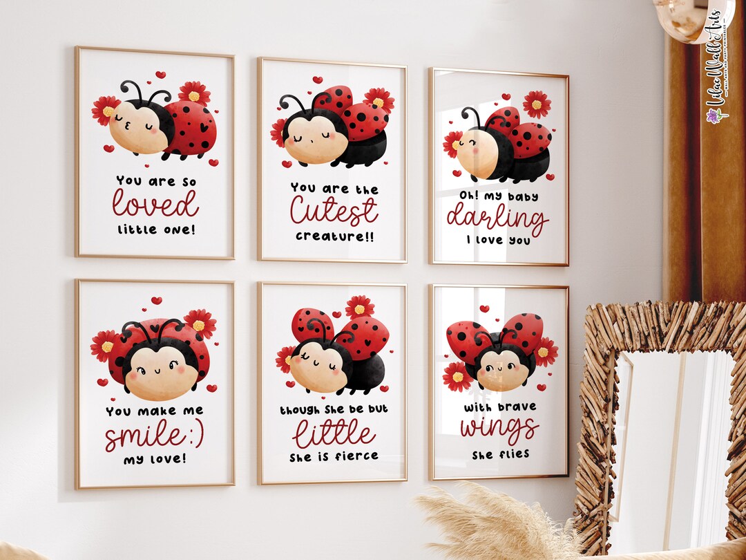 Set of 6 Ladybug Print Set Ladybug Decor Nursery Decor Girl Baby Girl ...