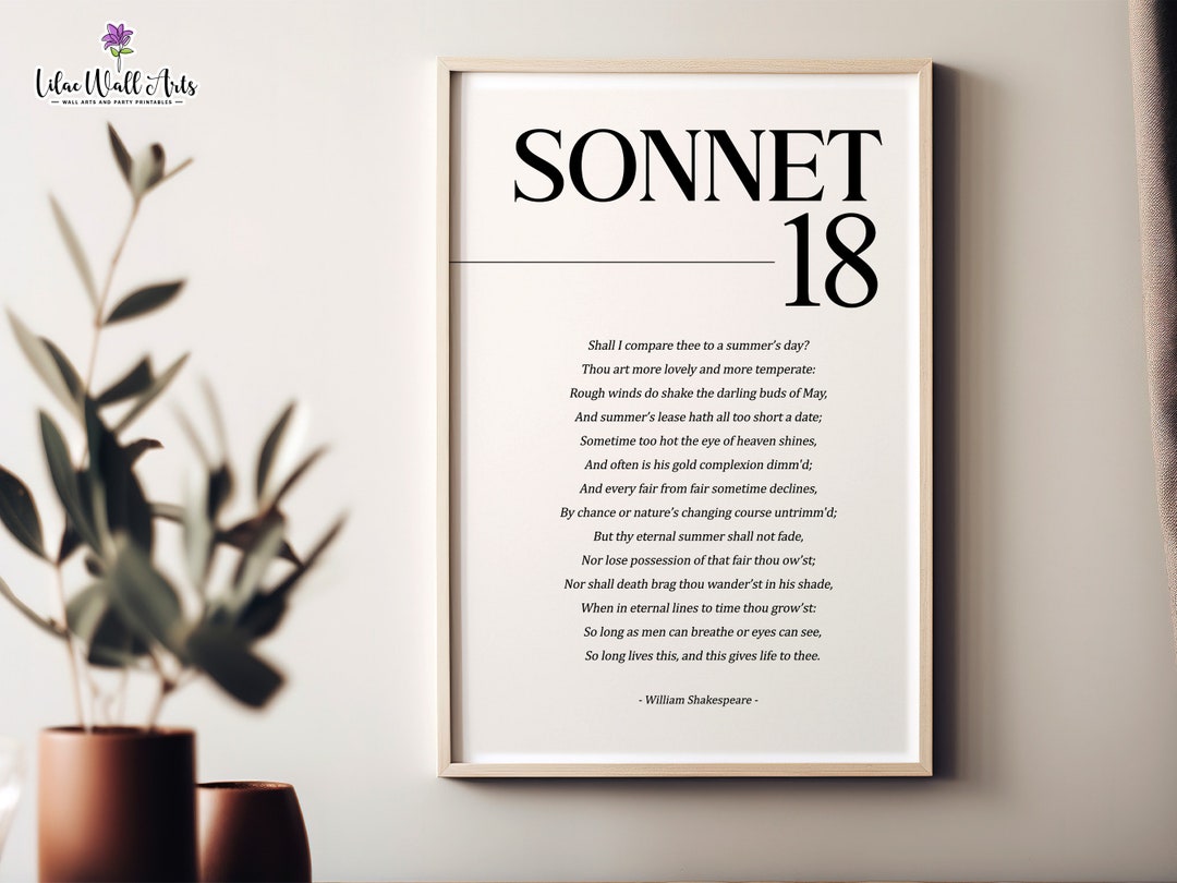 William Shakespeare Sonnet 18 Print, Shakespeare Gifts, Shakespeare ...