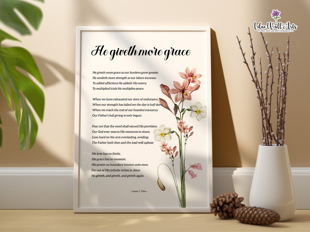 He Giveth More Grace Print: Modern Christian Poem Art, Bible Verse ...