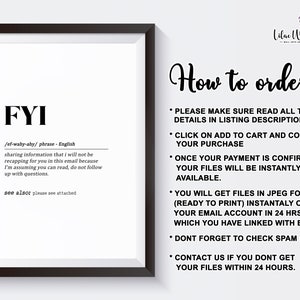 FYI Definition Print Office Wall Art Work From Home Home Office Décor ...