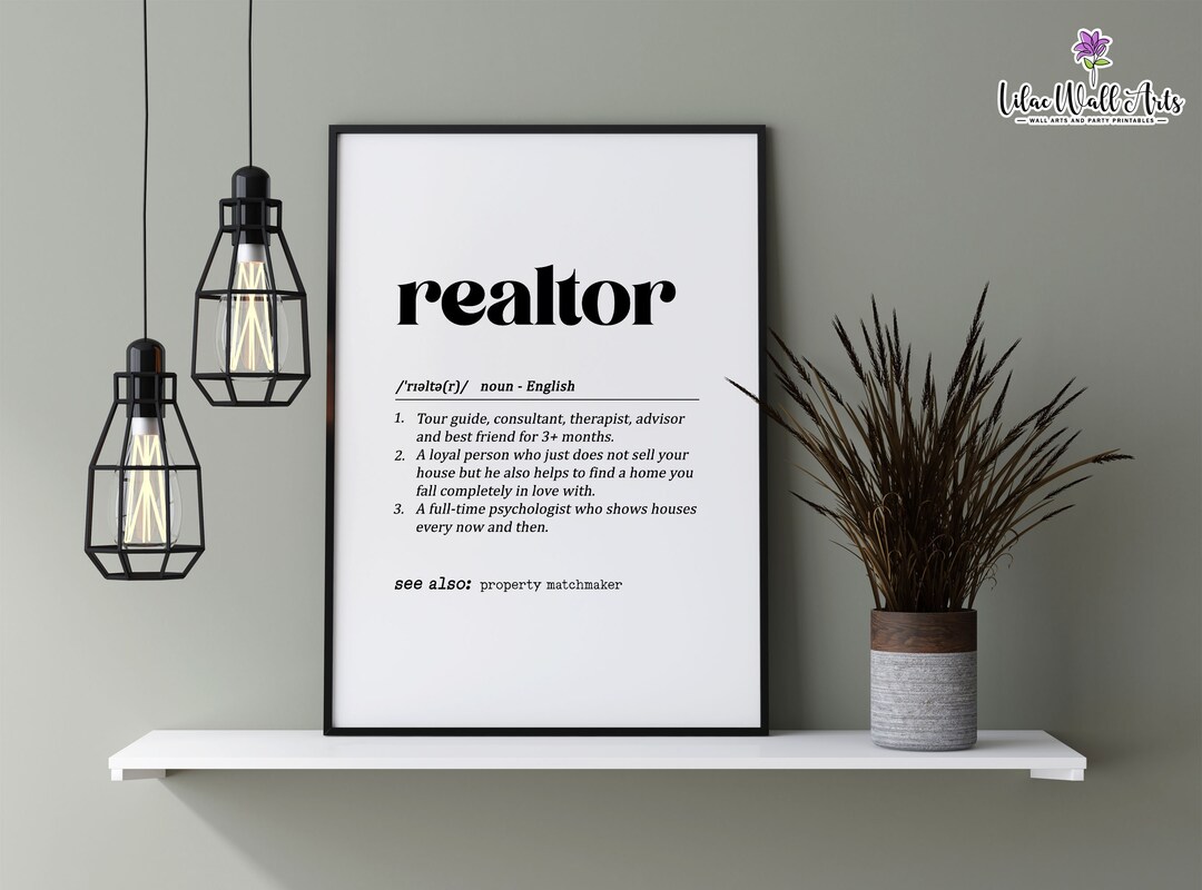 Realtor Definition Realtor Art Print Real Estate Gift Realtor Office ...