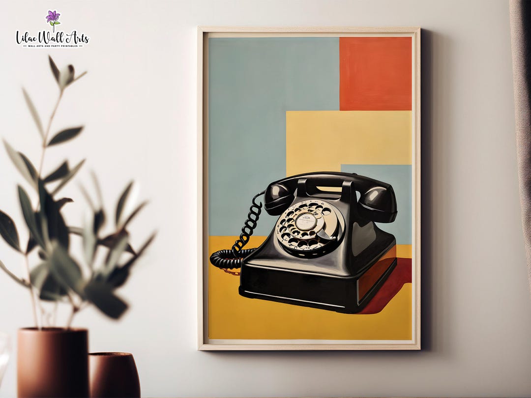 Black Rotary Phone Art, Vintage Style Poster Retro 60s, Rotary ...